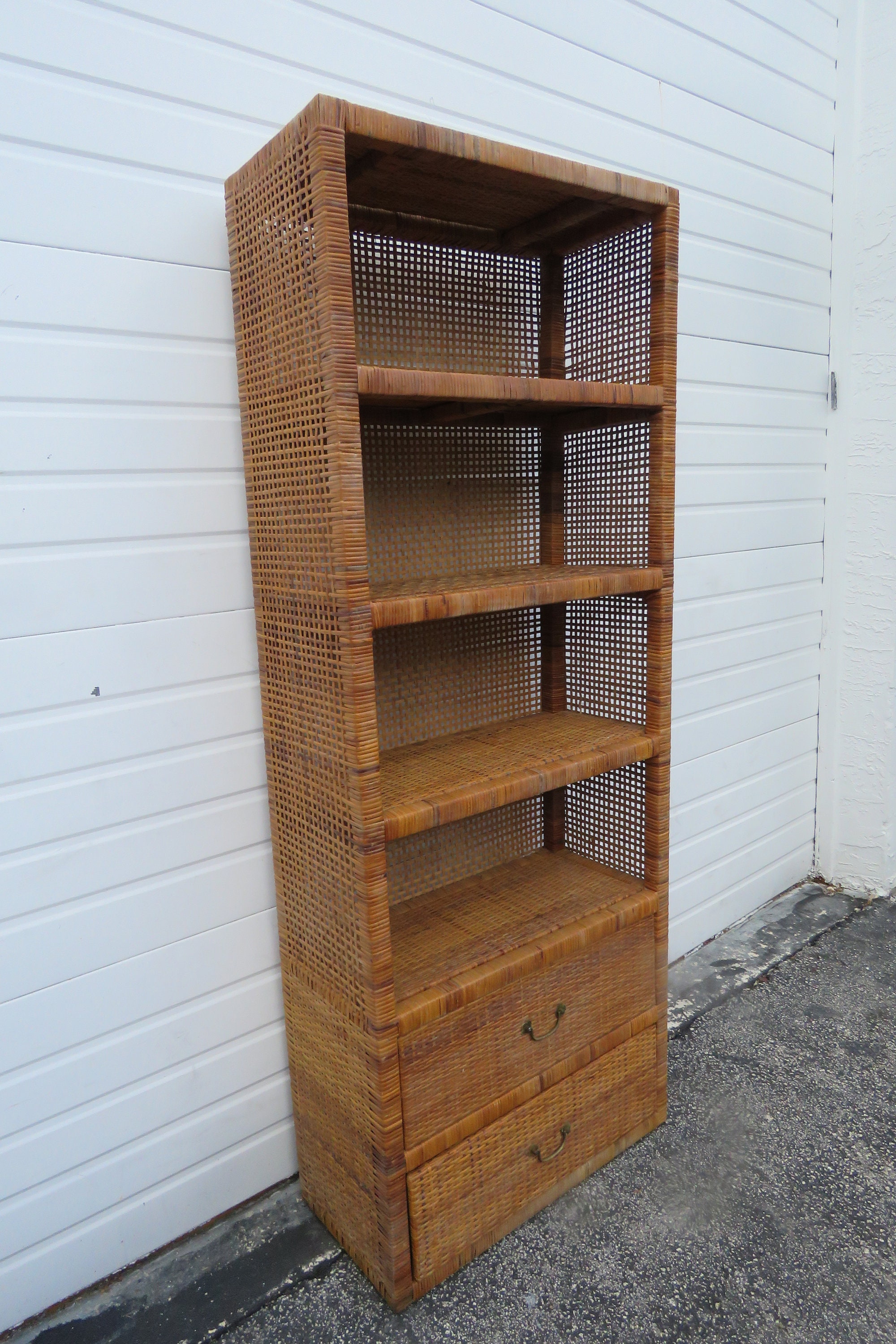 Hollywood Regency Faux Bamboo Caning Tall Bookcase Display - Etsy