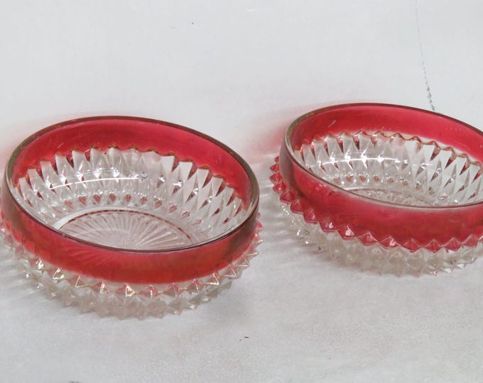 Indiana Glass Diamond Point Ruby Flash Bowls Set of Two 4193B - Etsy