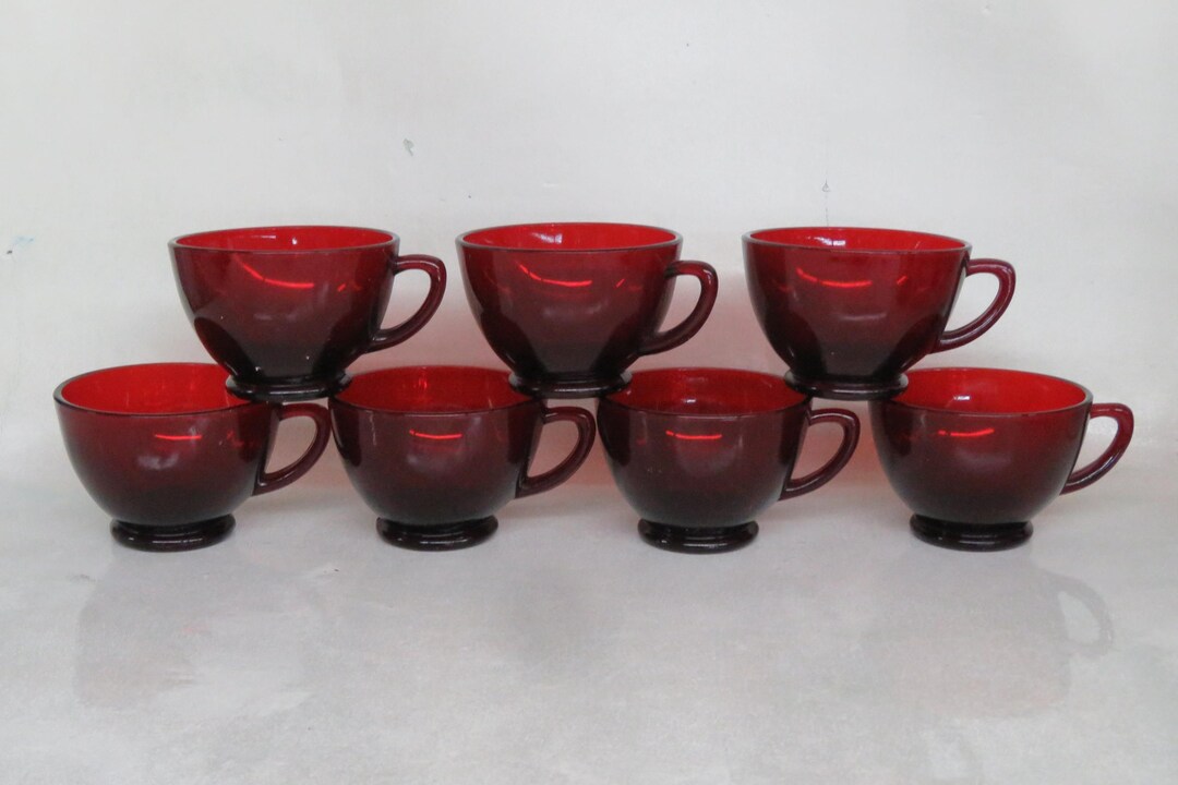 Anchor Hocking Royal Ruby Red Glass Footed Cup Tea Punch Cup Set of ...