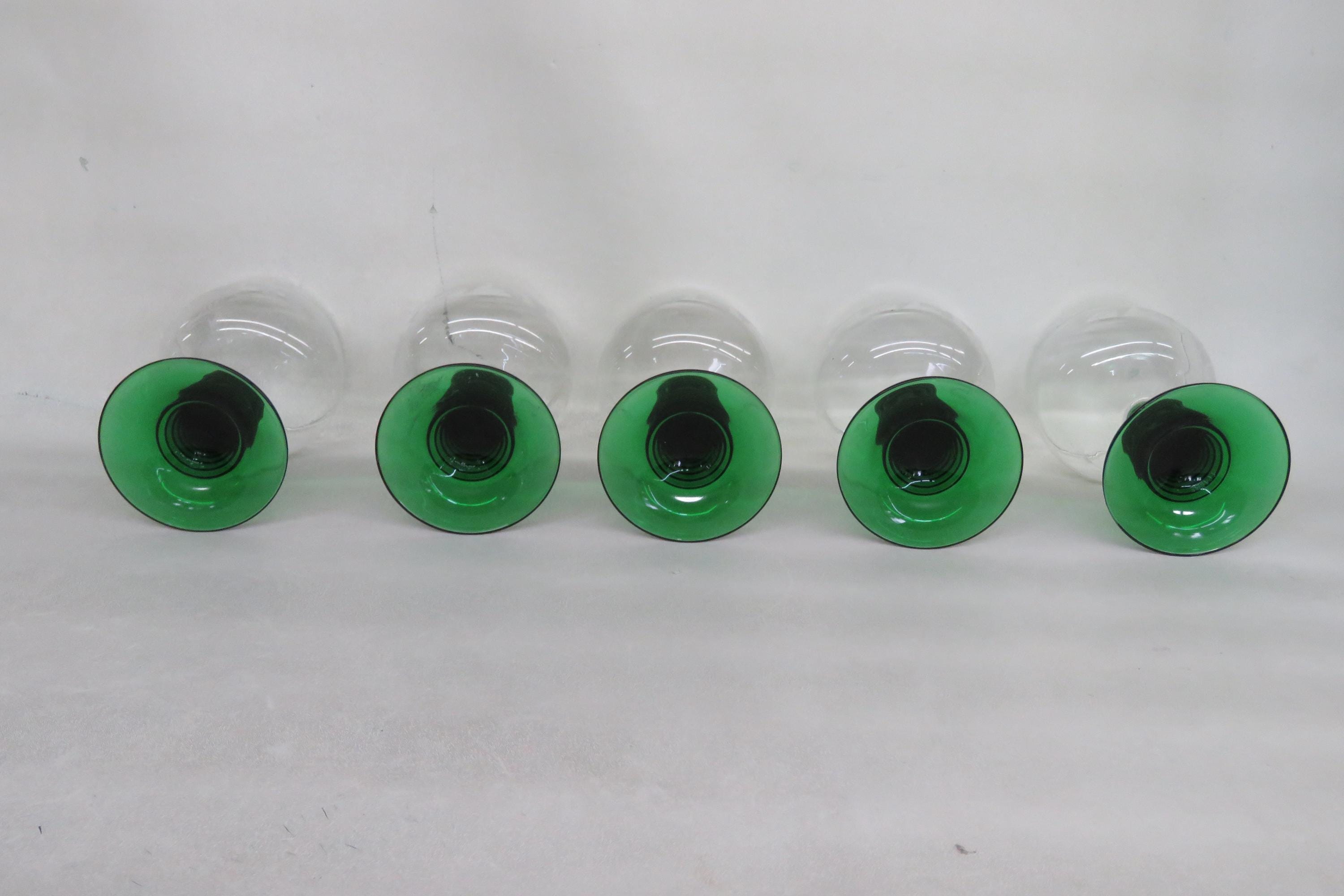 Luminarc Etched Emerald Green Beehive Stem Wine Glass Set of Five 4093B ...