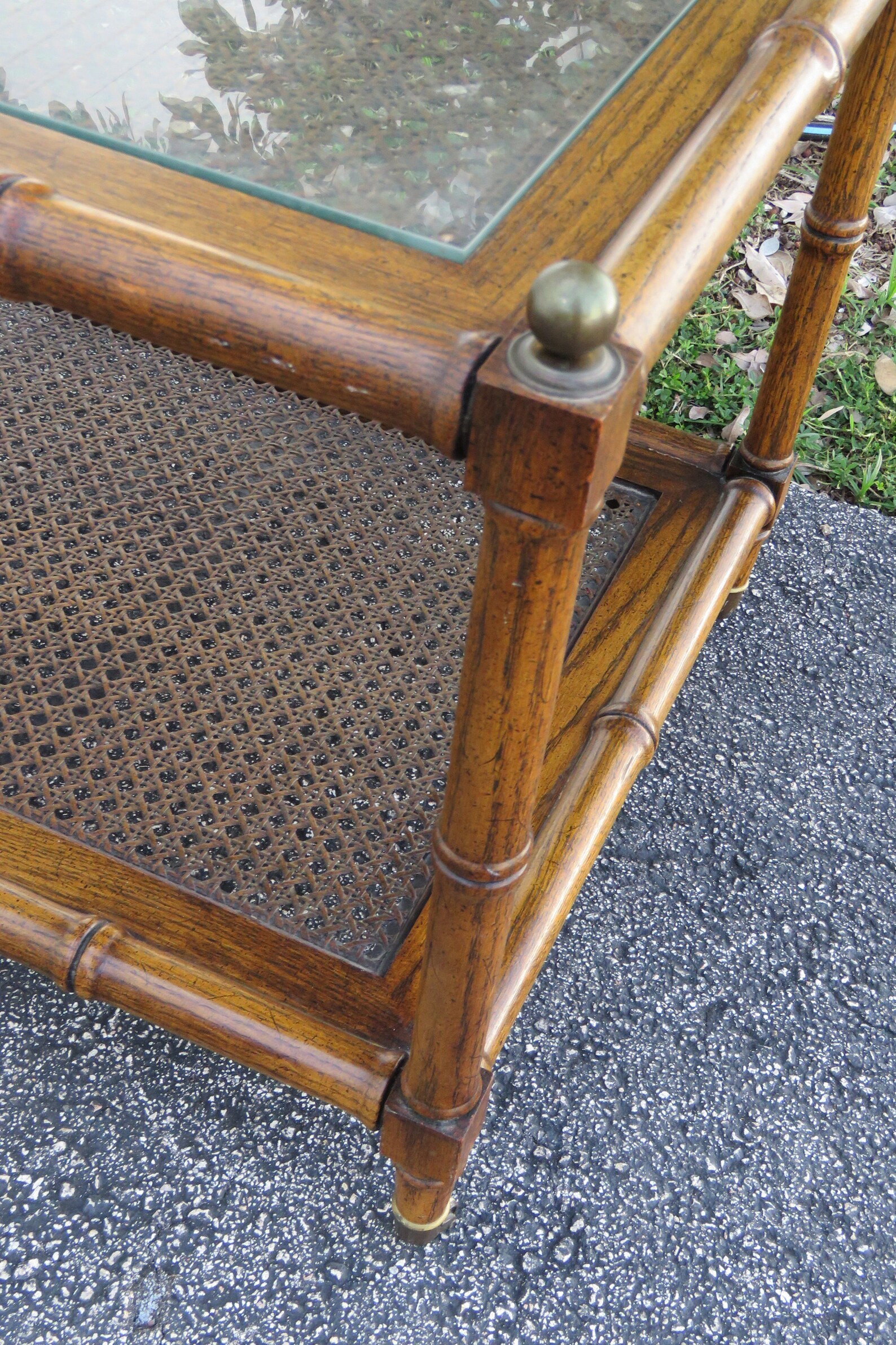 Hollywood Regency Faux Bamboo Caning Glass Top Bar Server Side - Etsy