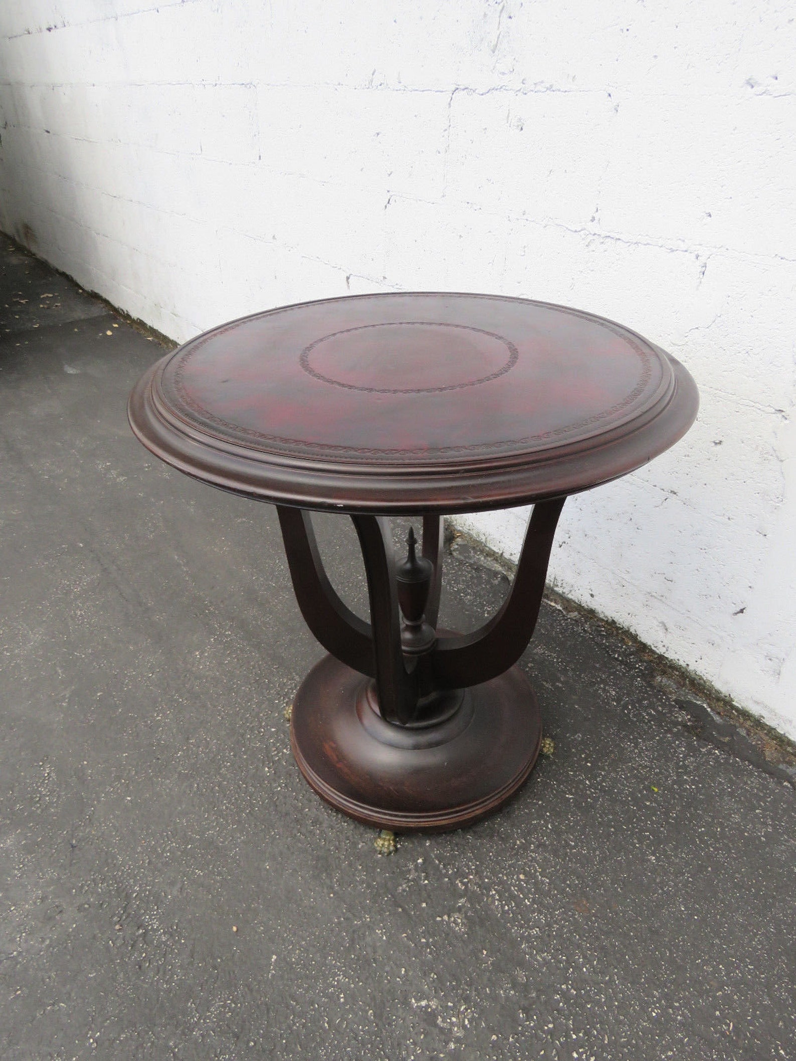 Mahogany Carved Round Leather Top Side Center Table 9139 - Etsy