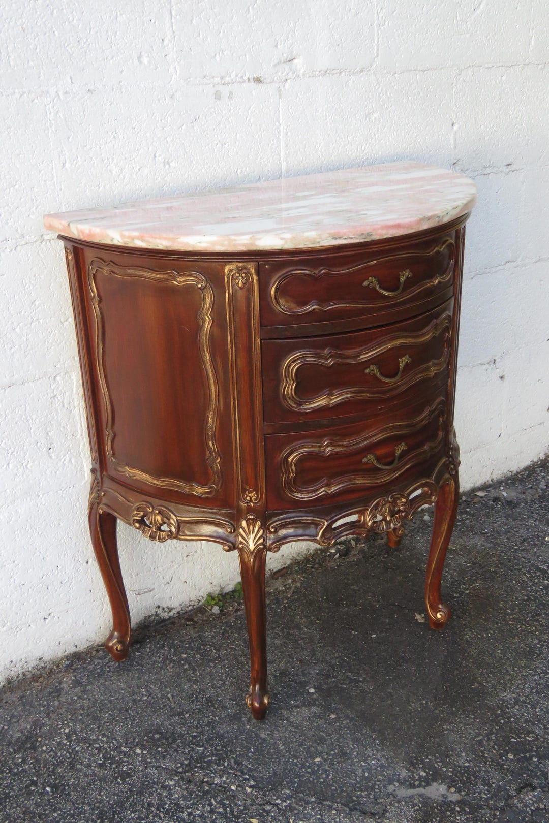 French Marble Top Semi Circle Commode Small Dresser End Table 5897A ...