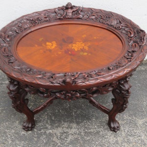 Early Victorian Heavy Hand Carved Cherub Inlay Coffee Table With Glass ...