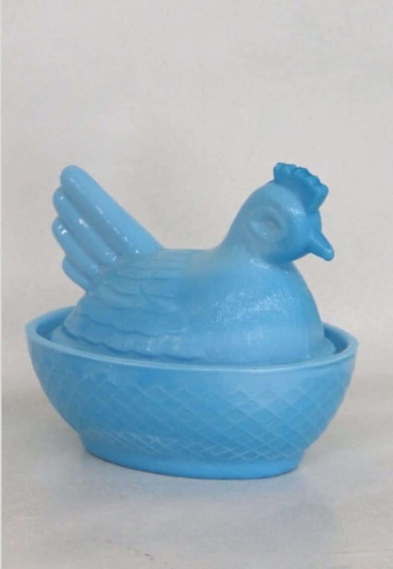 Blue Slag Glass Chicken Hen on Nest Small Covered Dish 2914B - Etsy