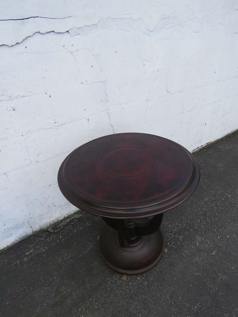 Mahogany Carved Round Leather Top Side Center Table 9139 - Etsy