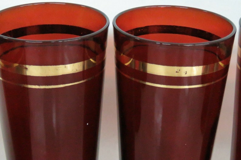 Ruby Red Glass Set of 7 Tumbler Water Juice Cups With Gold | Etsy