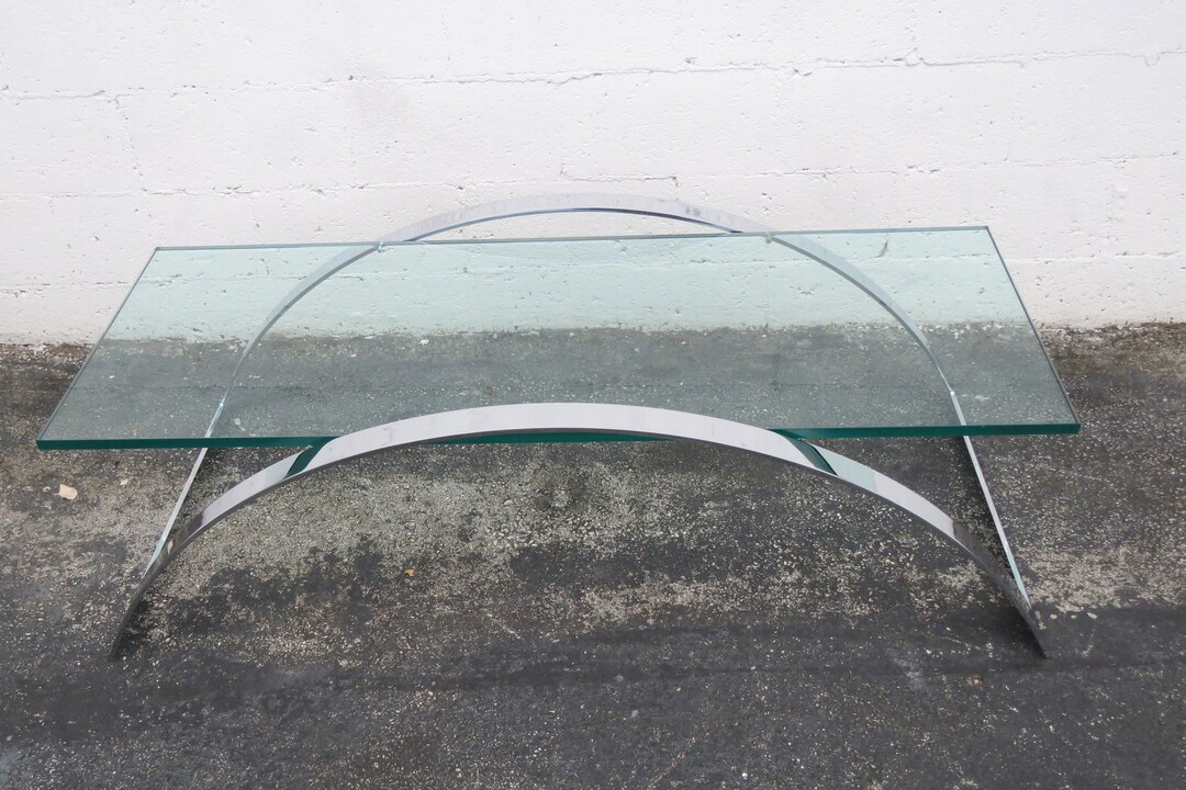 Hollywood Regency Modern Style Chrome Glass Top Long Coffee Table 3628 ...