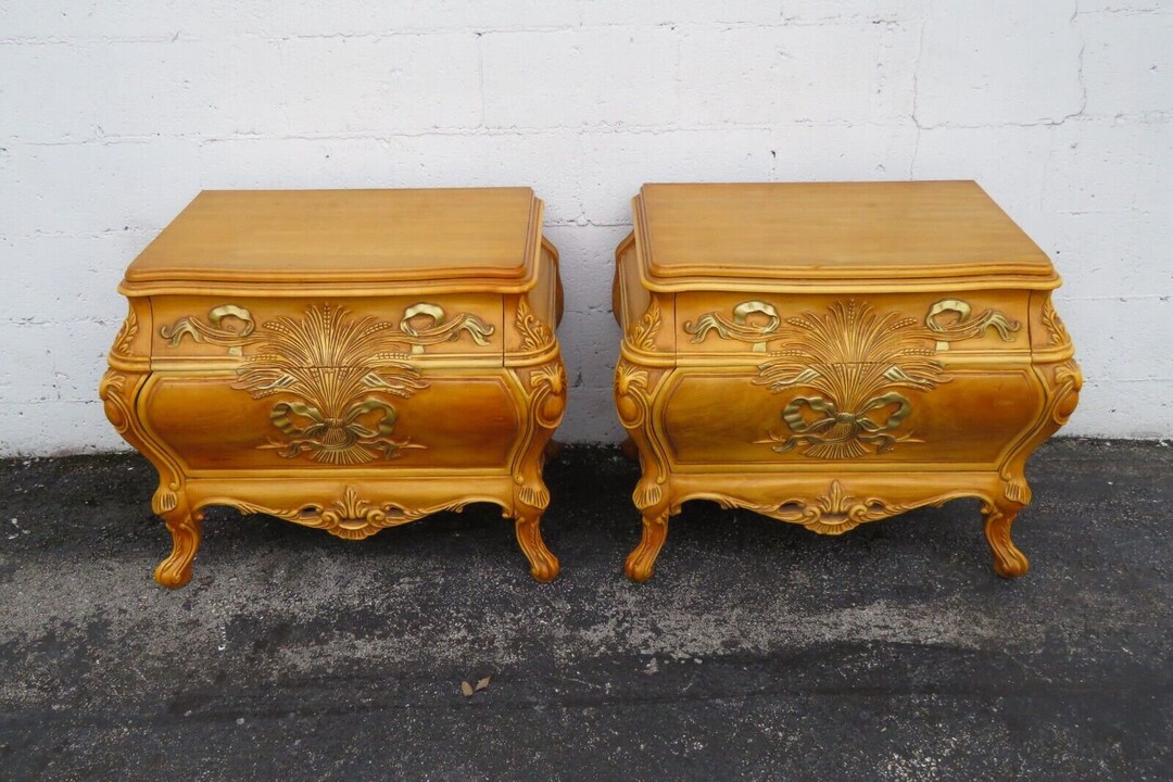 French Carved Large Bombay Serpentine Nightstands Bedside End Tables a ...