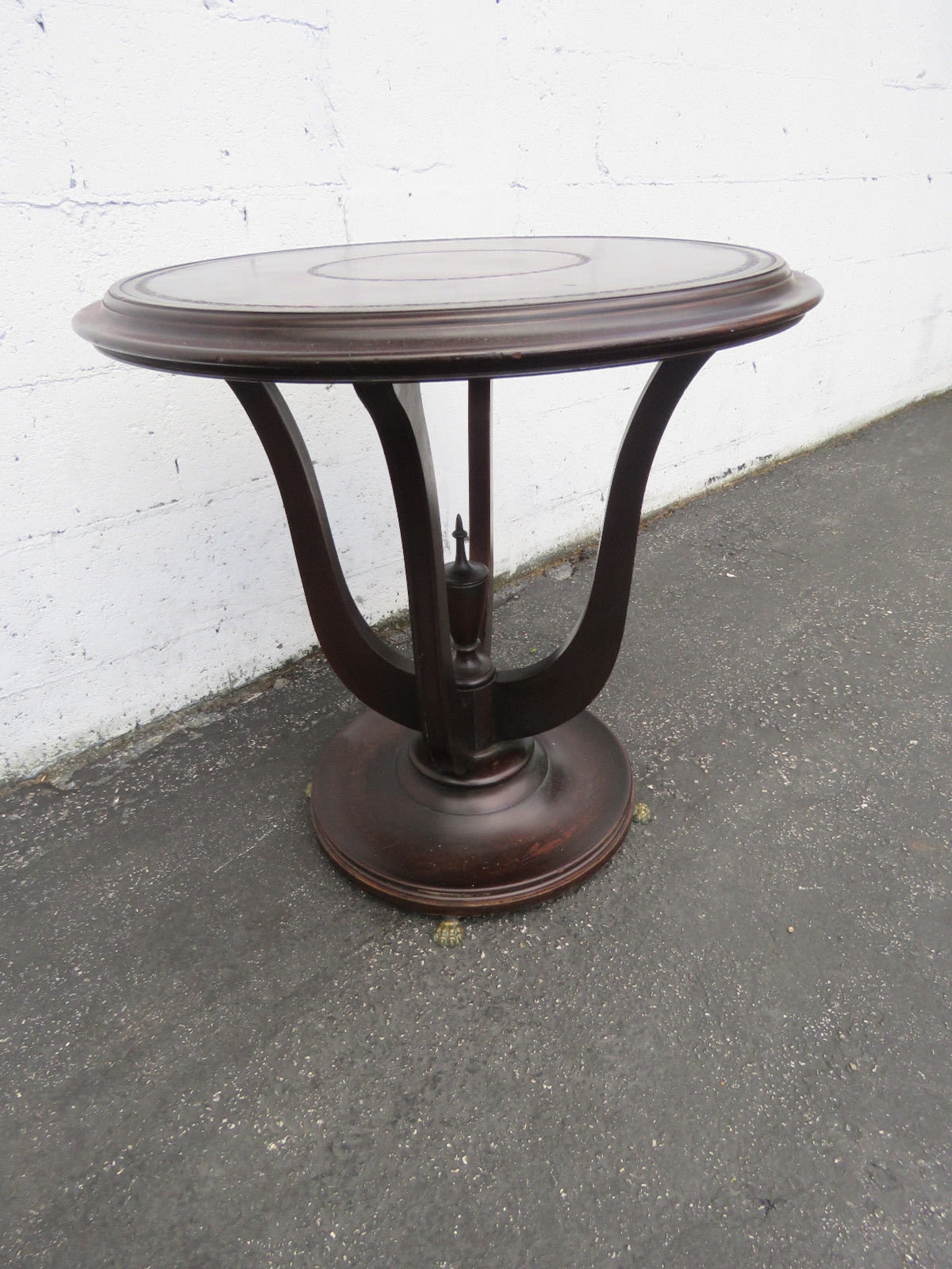 Mahogany Carved Round Leather Top Side Center Table 9139 | Etsy