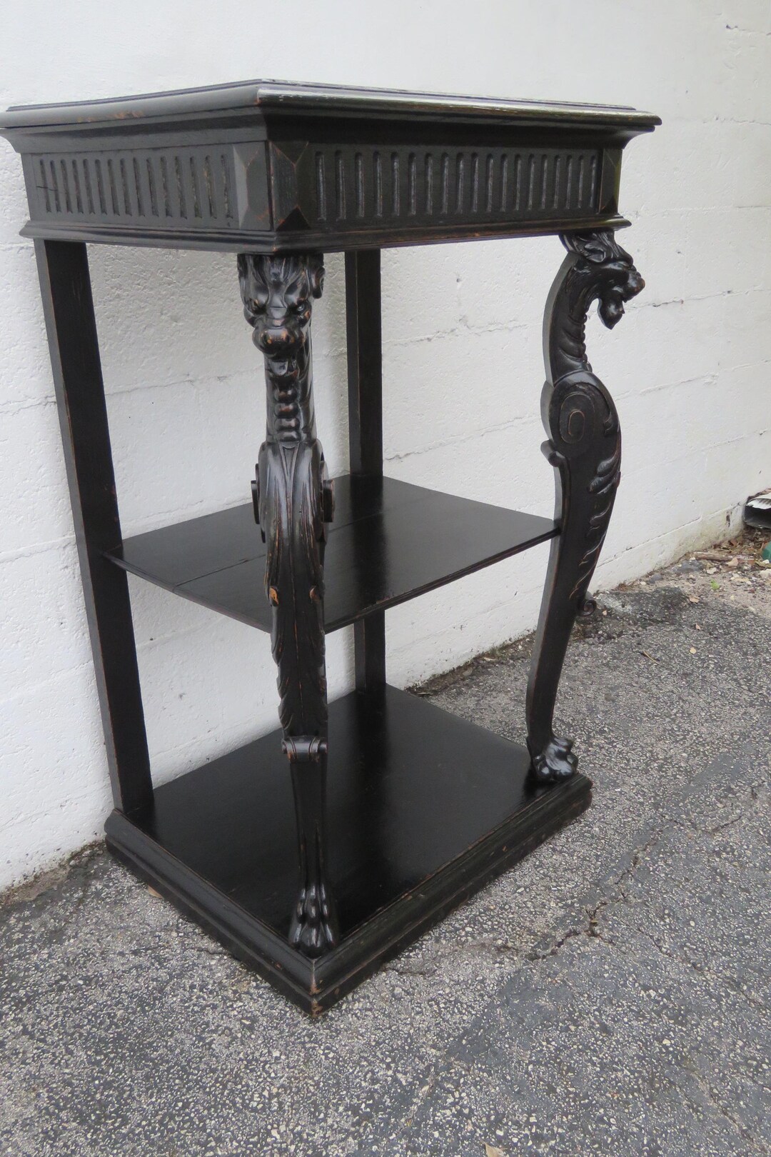 Gothic Late 1800s Distressed Painted Tall Carved Lion Pedestal Stand ...
