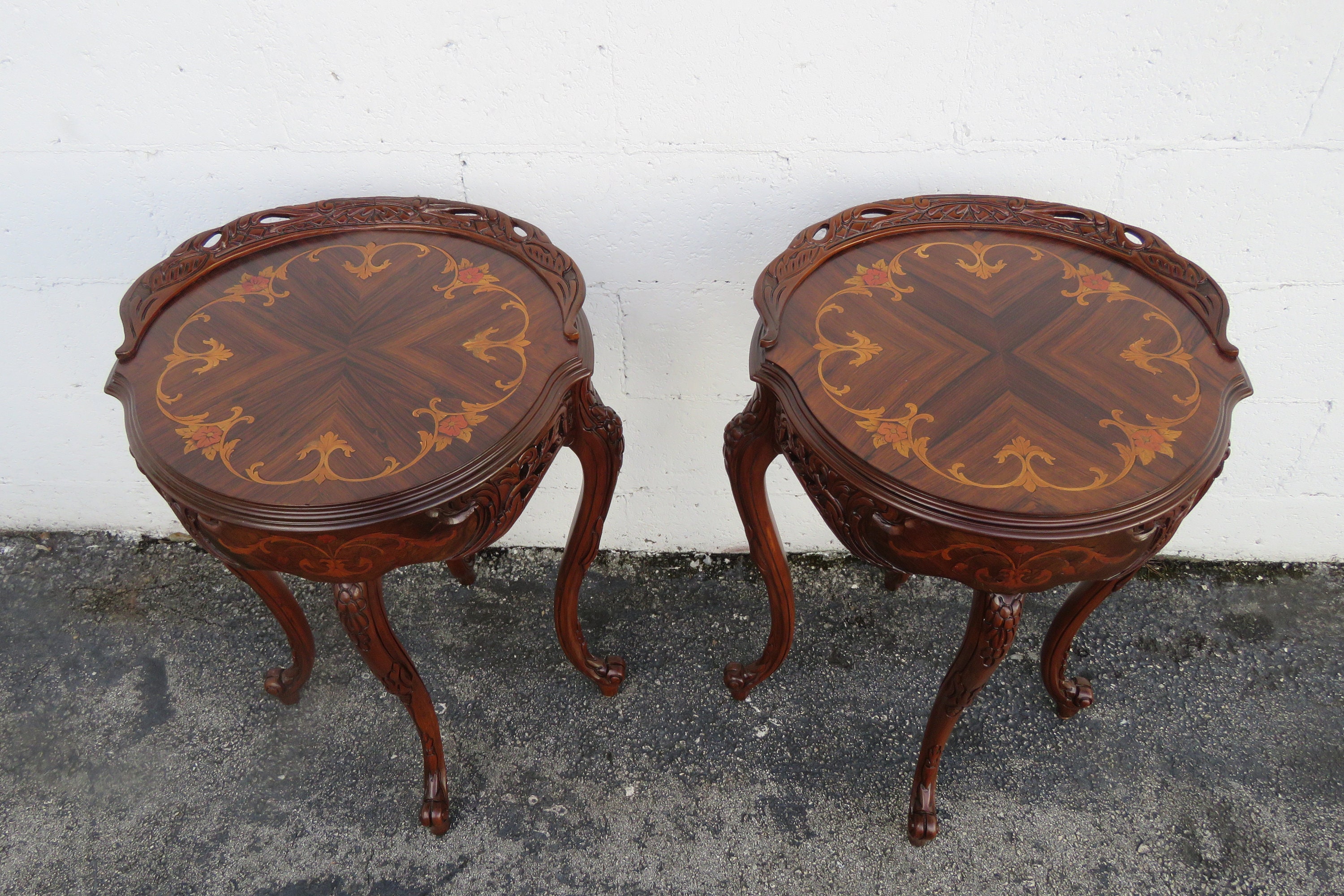 French Early 1900s Hand Carved Inlay Side End Tables a Pair - Etsy