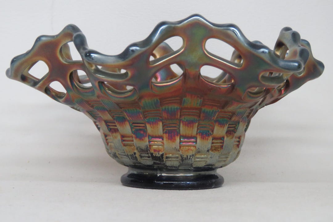 Carnival Glass Basket Weave Bowl