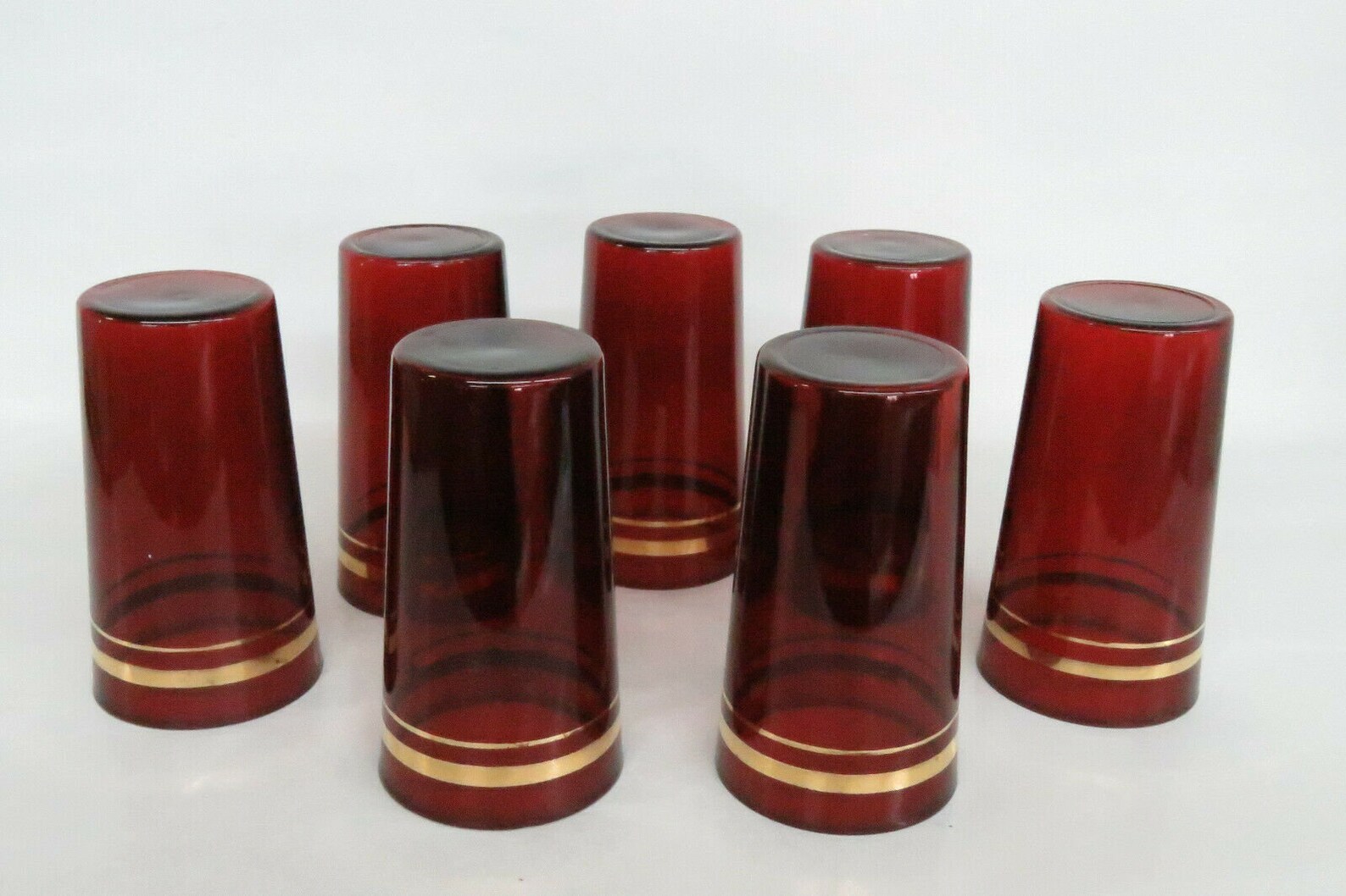 Ruby Red Glass Set of 7 Tumbler Water Juice Cups With Gold | Etsy