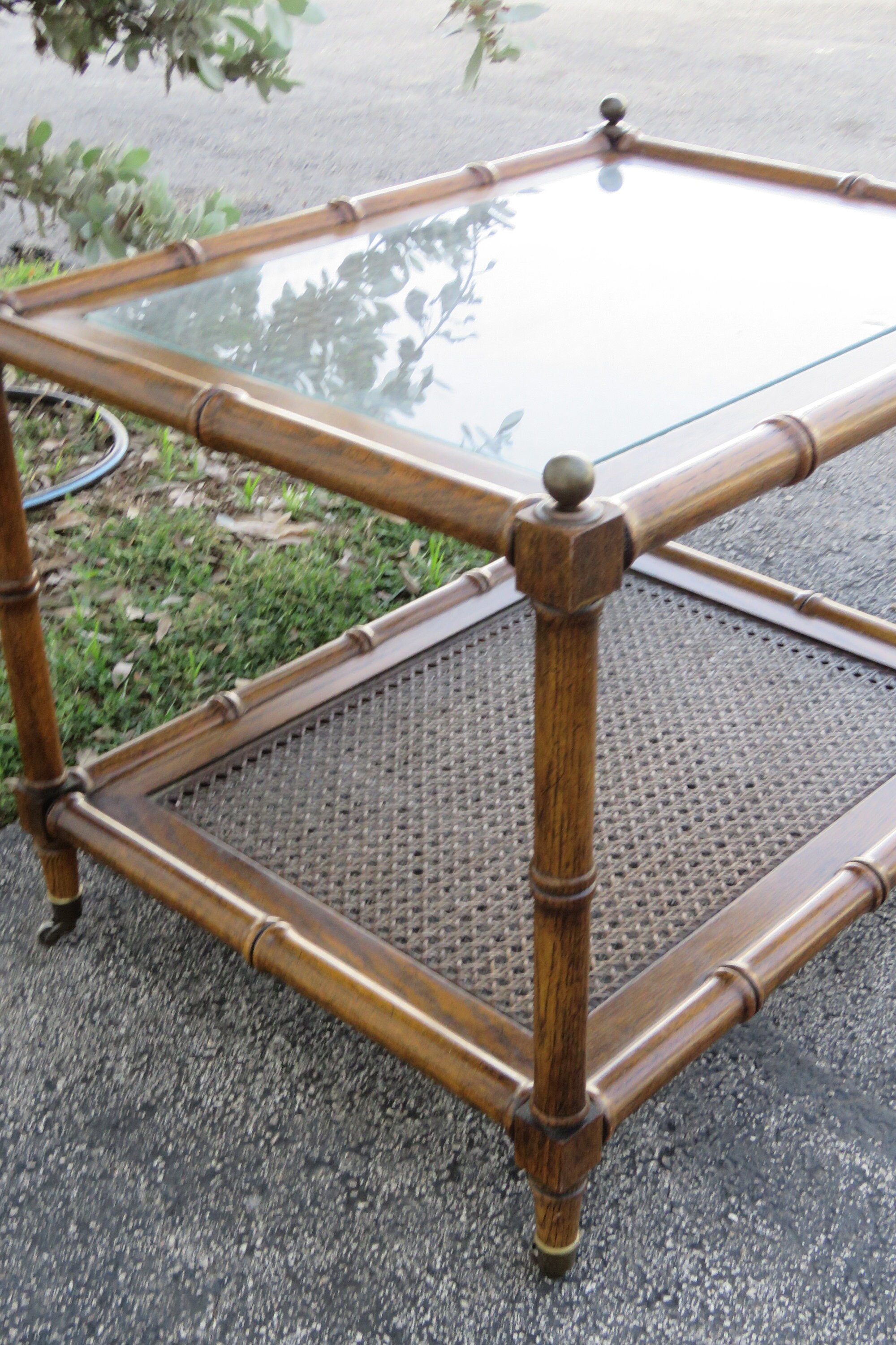 Hollywood Regency Faux Bamboo Caning Glass Top Bar Server Side - Etsy