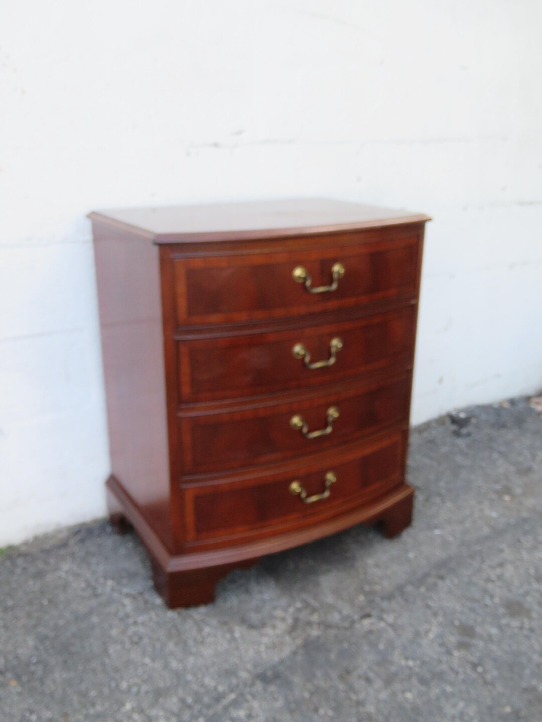 Ethan Allen Tall Inlay Bow Front Nightstand End Side Bedside Table ...