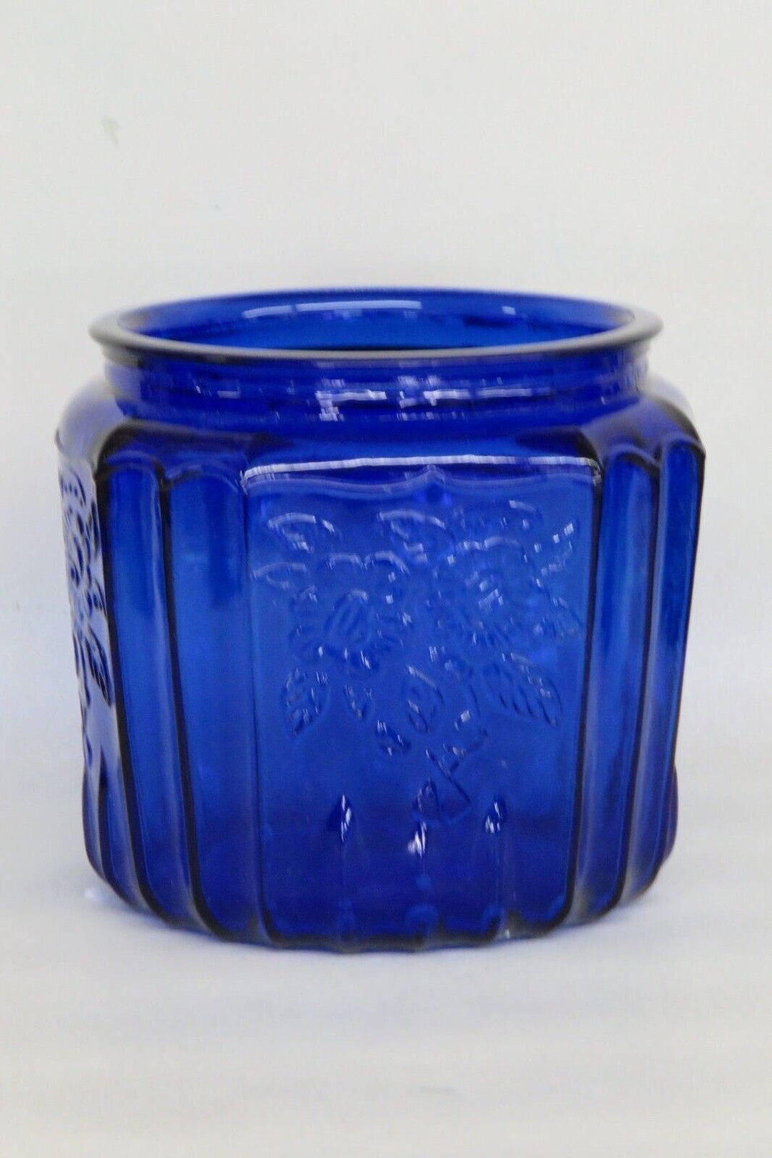 Anchor Hocking Mayfair Cobalt Blue Floral Cookie Biscuit Jar No Lid ...