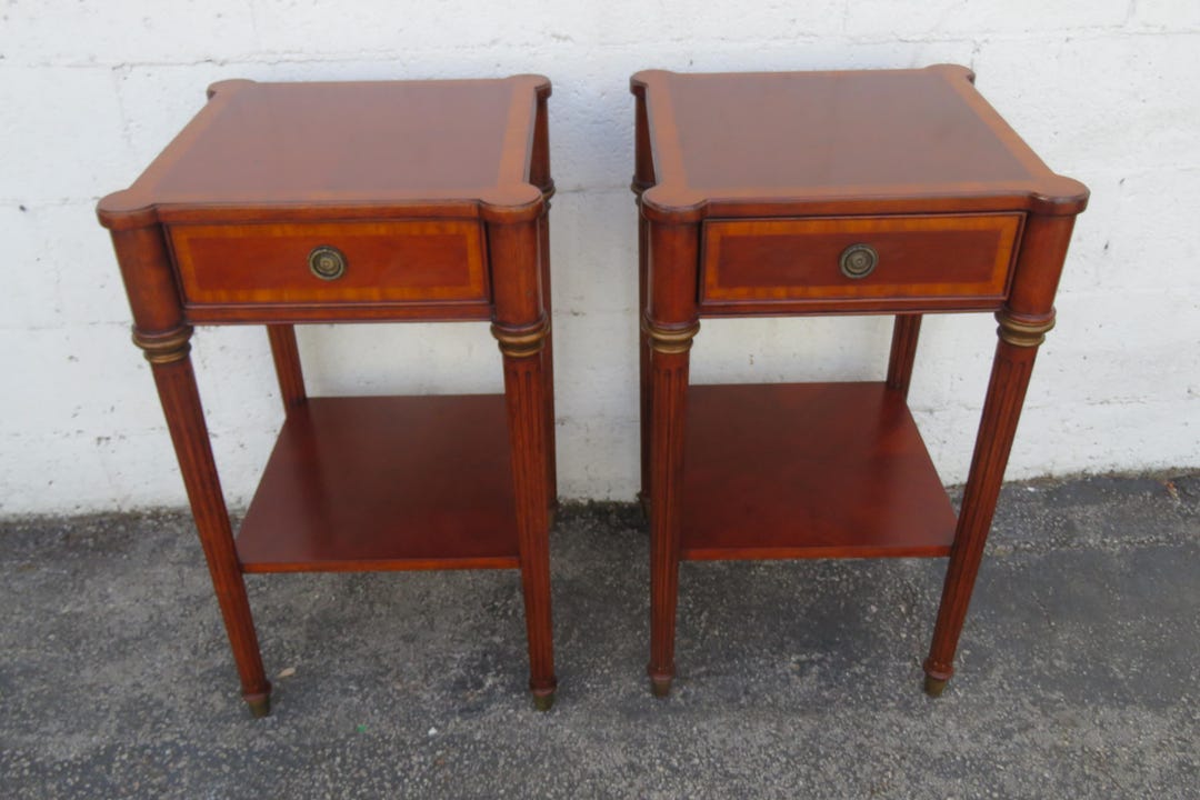 Ethan Allen Tall Inlay Nightstands End Side Bedside Tables a Pair 5877 ...