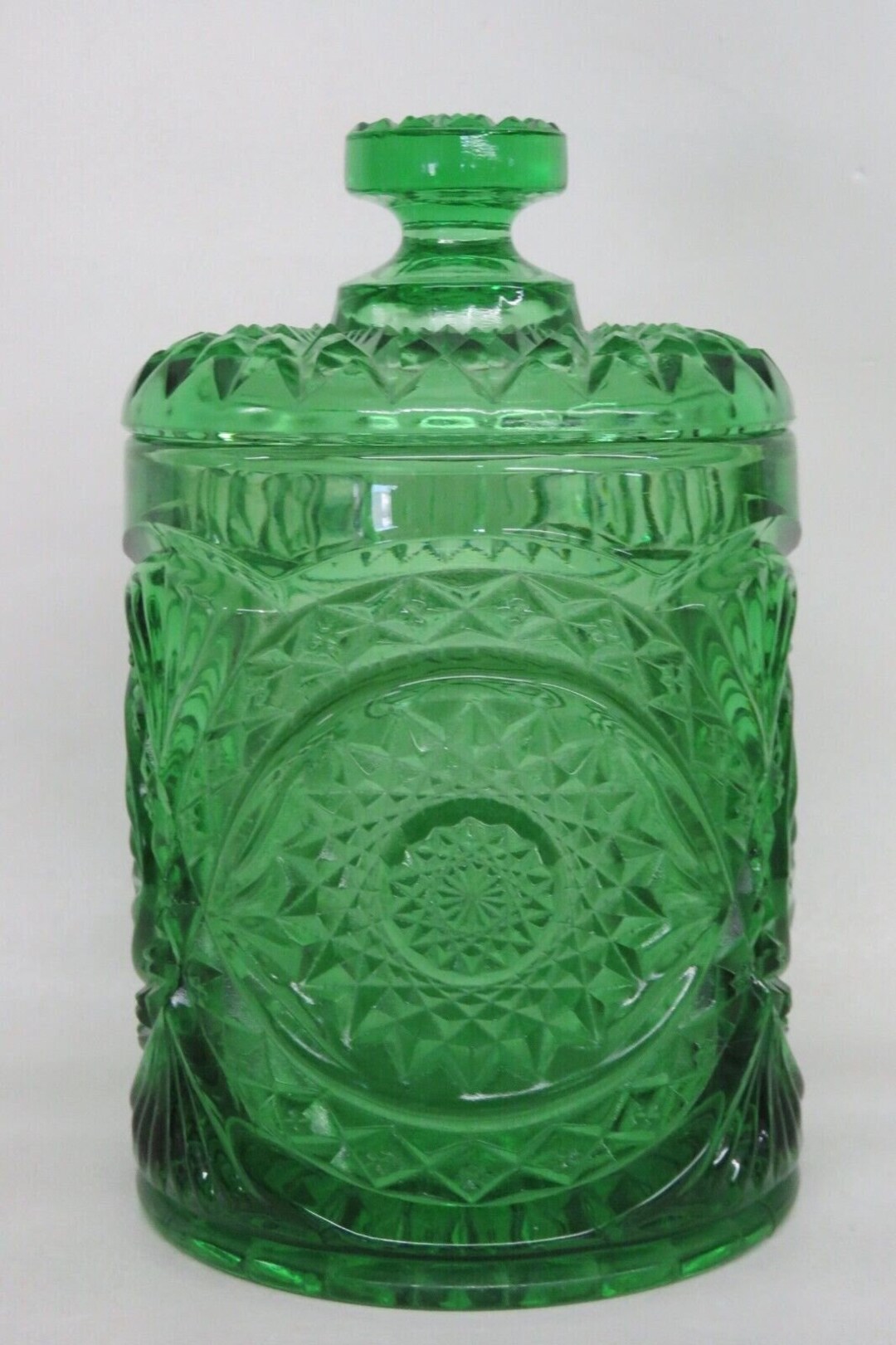 Imperial Hobstar Glass Emerald Green Biscuit Cookie Candy Jar With Lid ...