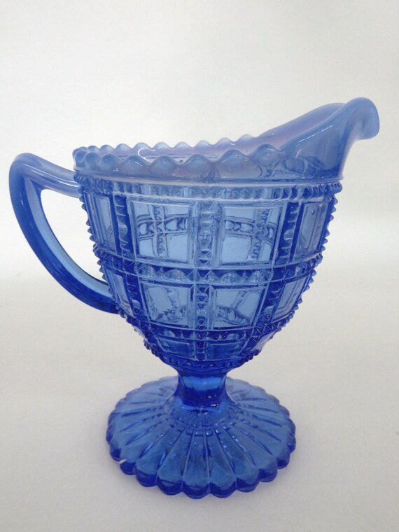 Imperial Glass Beaded Block Pattern Blue Creamer 355B | Etsy