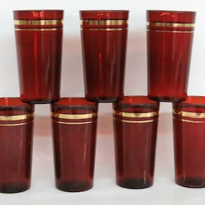 Ruby Red Glass Set of 7 Tumbler Water Juice Cups With Gold - Etsy