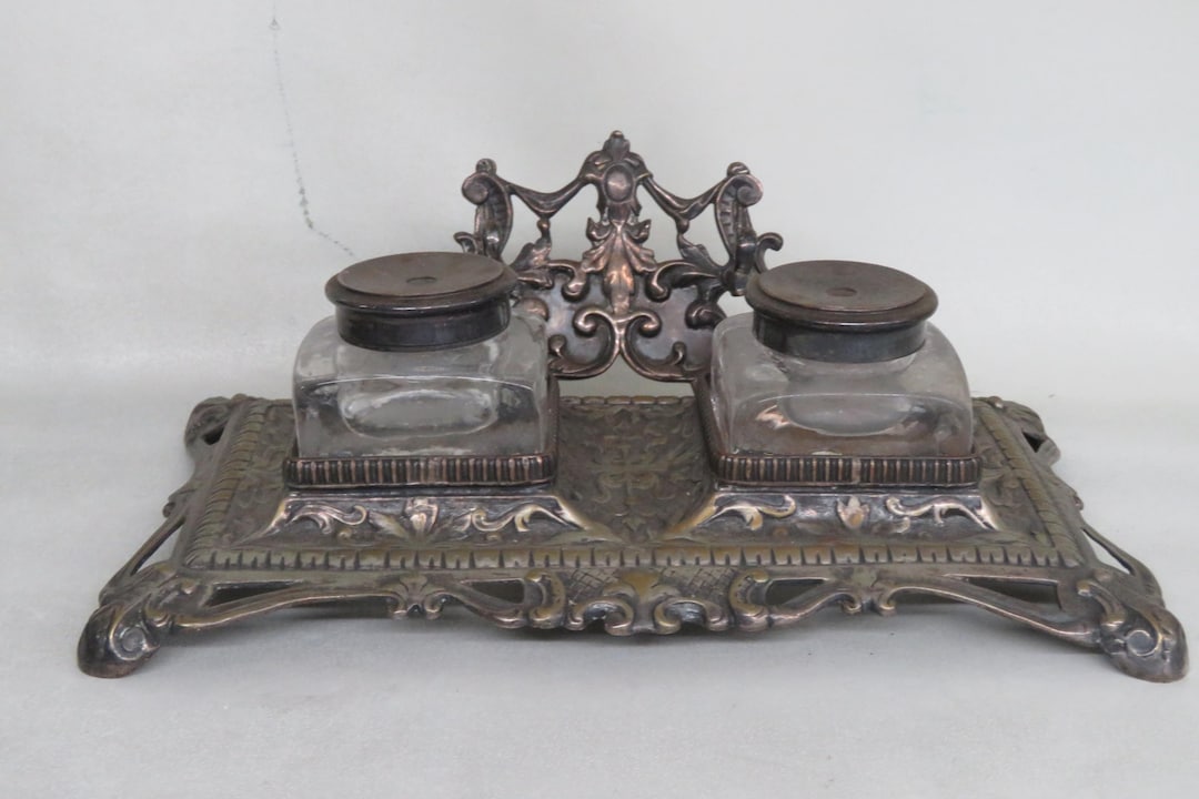 Victorian Late 1880s Metal Double Inkwell 4165B - Etsy