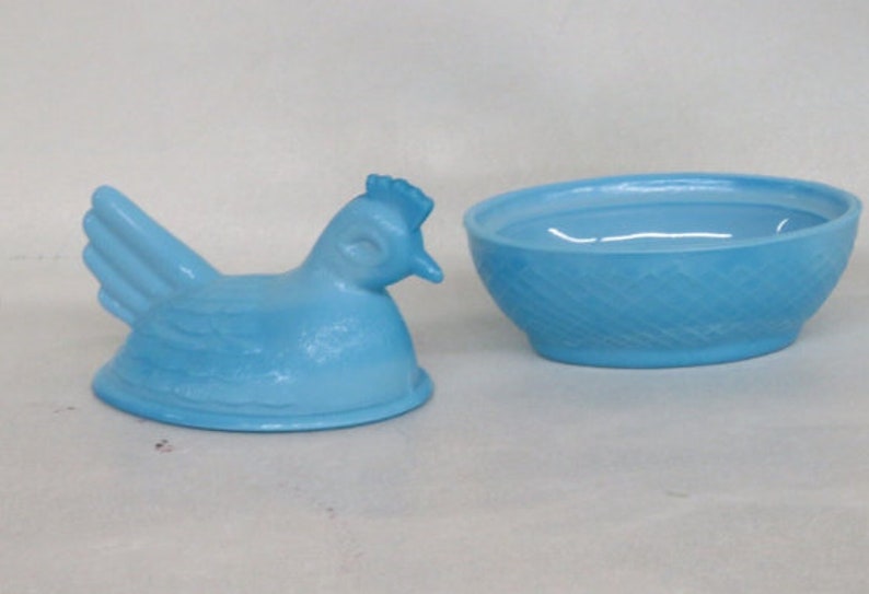 Blue Slag Glass Chicken Hen on Nest Small Covered Dish 2914B - Etsy
