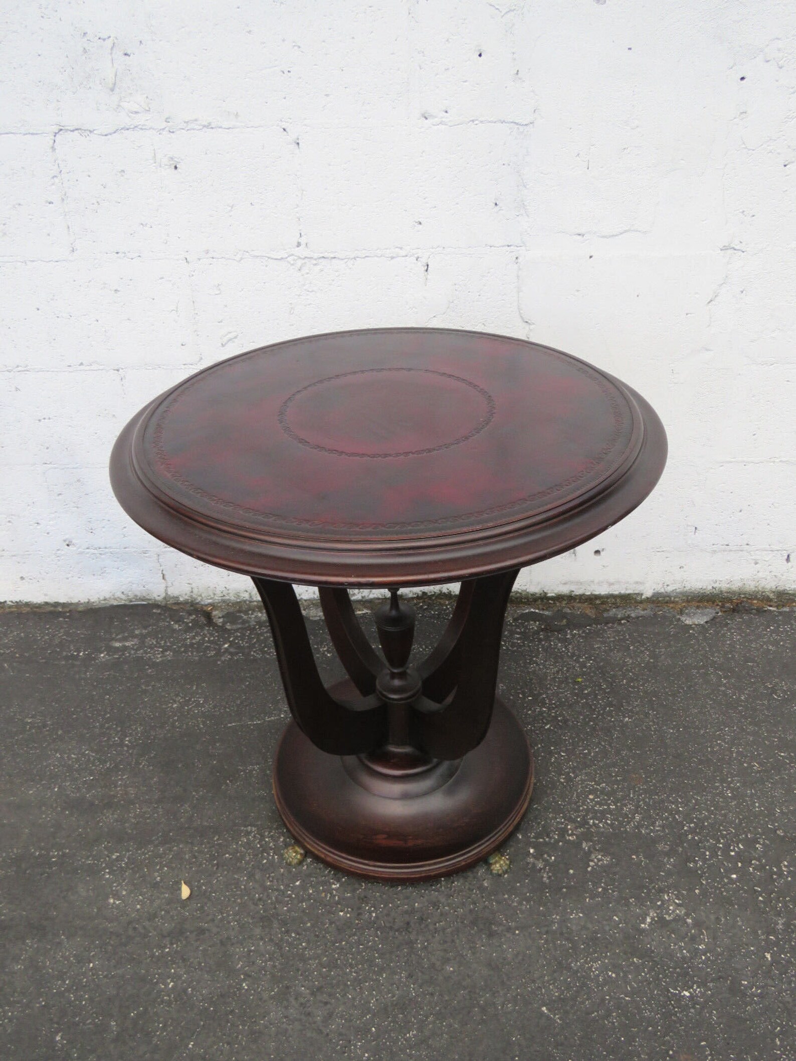 Mahogany Carved Round Leather Top Side Center Table 9139 - Etsy