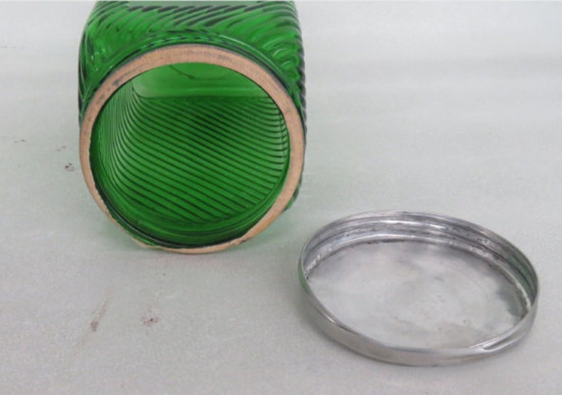 Owens Illinois Diagonal Ribbed Emerald Green Glass Sugar Jar Canister ...