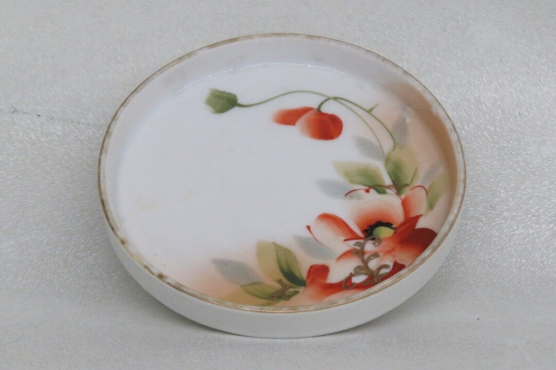 Nippon Japan Porcelain Poppy Flower Small Trinket Ring Dish Coaster ...