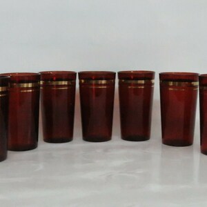 Ruby Red Glass Set of 7 Tumbler Water Juice Cups With Gold - Etsy