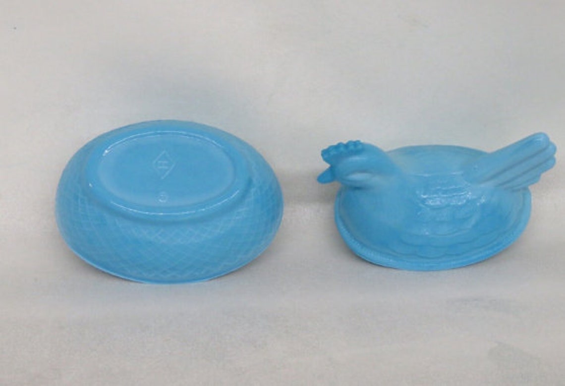 Blue Slag Glass Chicken Hen on Nest Small Covered Dish 2914B - Etsy