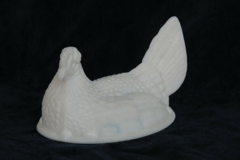 White Milk Glass Turned Head Hen on Nest Chicken Lid Only | Etsy