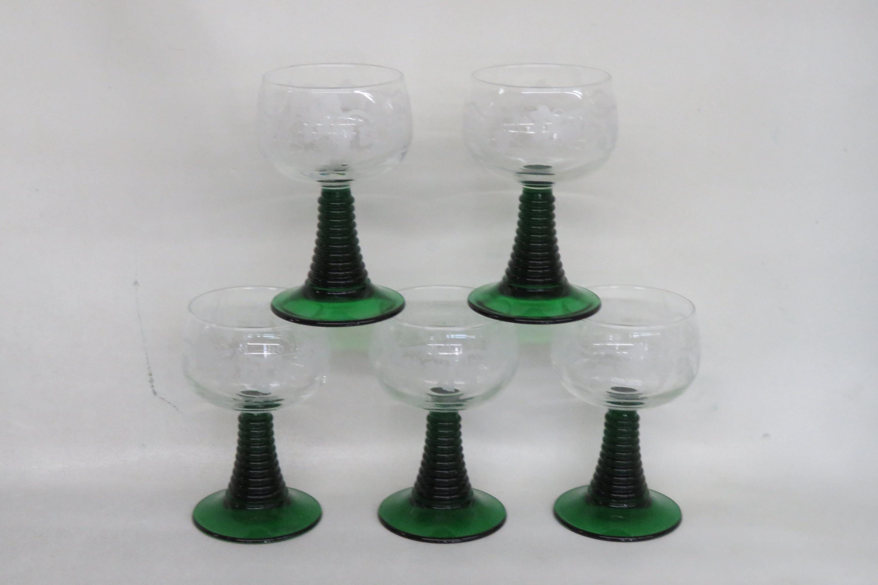 Luminarc Etched Emerald Green Beehive Stem Wine Glass Set of Five 4093B ...