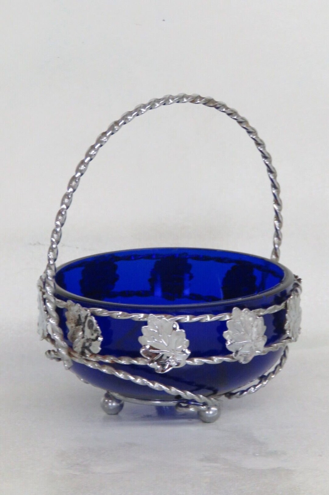 Cobalt Blue Chrome Base Glass Dish With Handle Jam Jelly Condiment ...