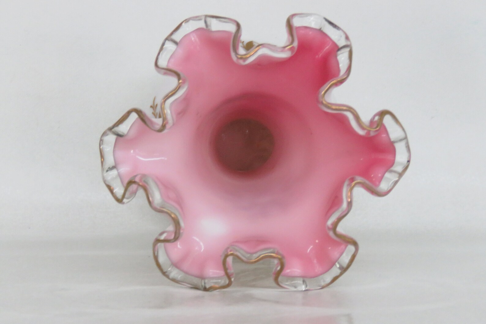 Fenton Pink Cased Crest White Milk Glass Ruffled Rim Vase Gold Etsy
