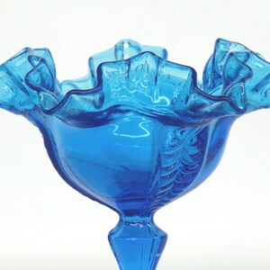 Fenton Style Blue Glass Ruffled Edge Pedestal Candy Dish Compote 742B ...