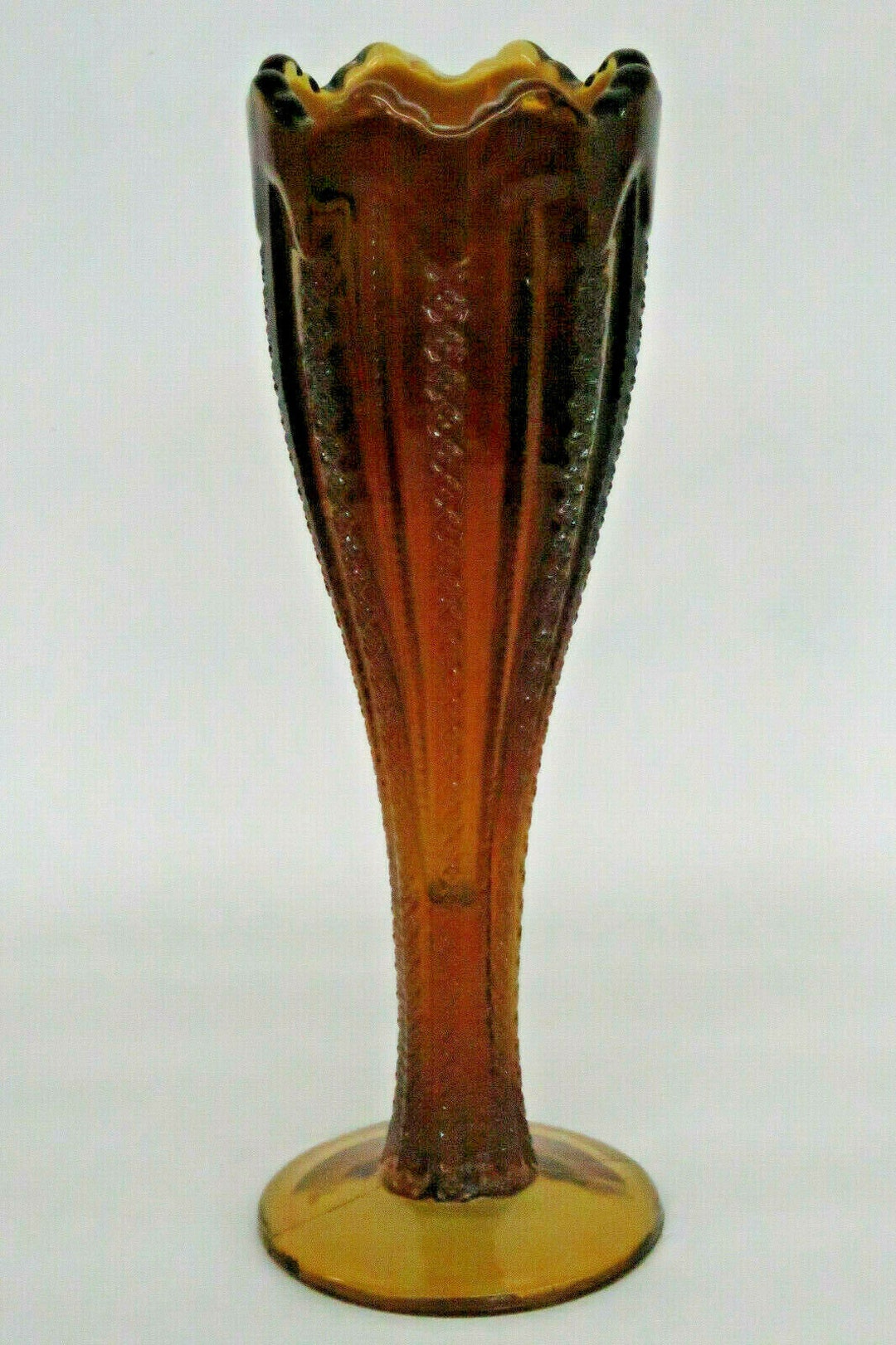 Tiara Glass Zipper Style Dark Amber Burnt Honey Vase 942B - Etsy