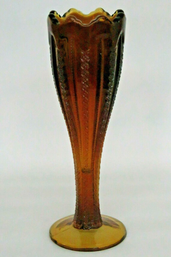 Tiara Glass Zipper Style Dark Amber Burnt Honey Vase 942B | Etsy