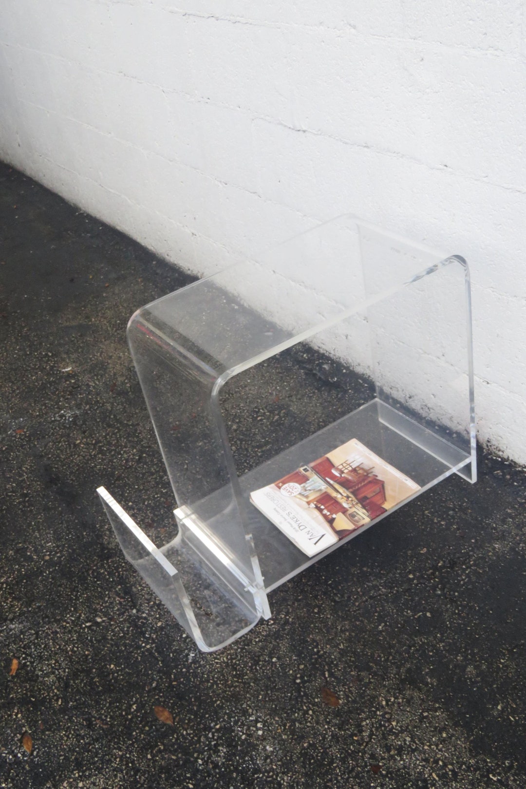Mid Century Modern Lucite Acrylic Side Table With Newspaper Magazine ...