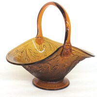 Vintage Amber Club Clover Tiara Daisy Sandwich Pattern Ashtray Dish Set ...