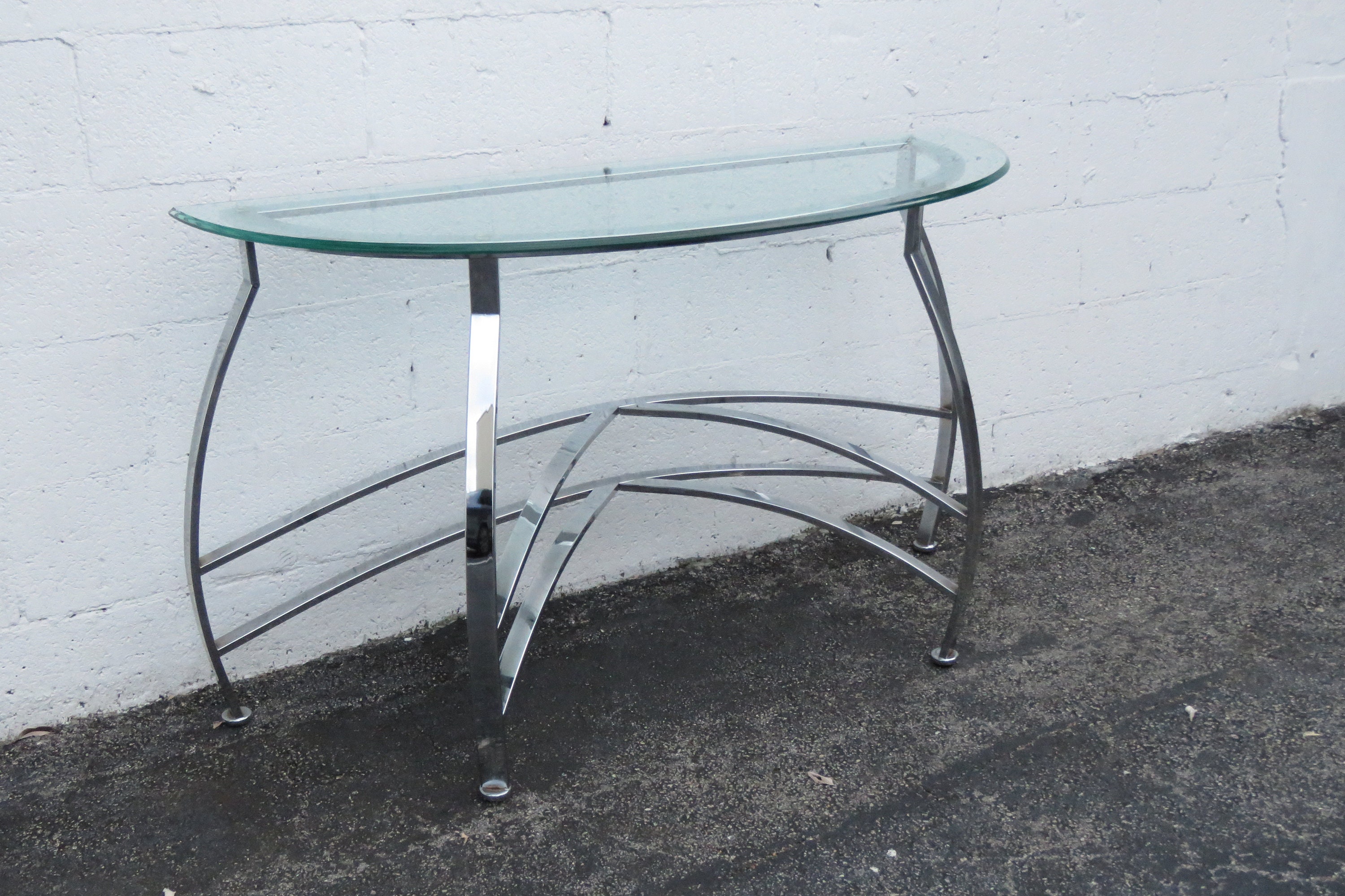 Mid Century Modern Chrome and Glass Top Console Table 3794 - Etsy