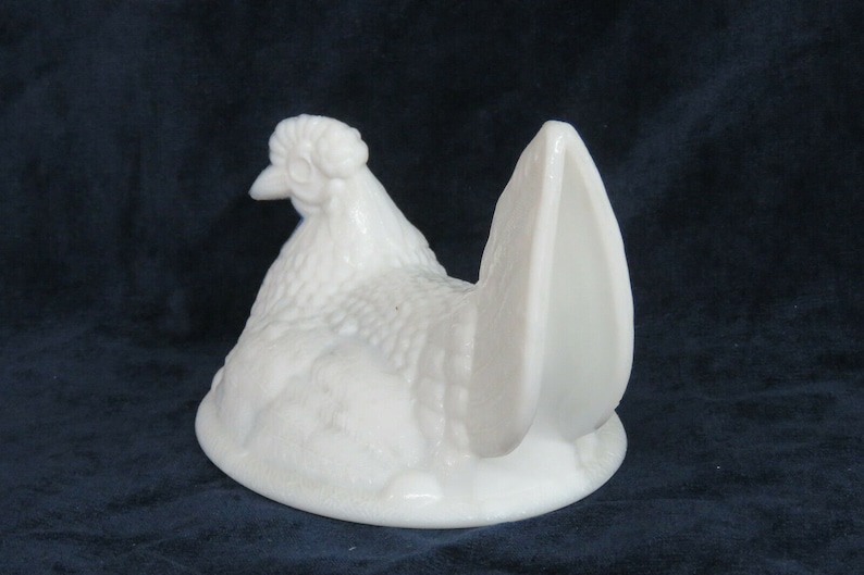 White Milk Glass Turned Head Hen on Nest Chicken Lid Only | Etsy
