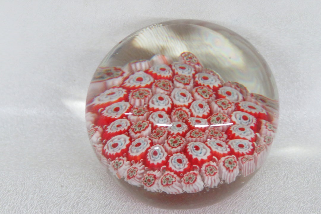 Hand Blown Art Glass Paperweight Red and White Flowers Design 2854B - Etsy