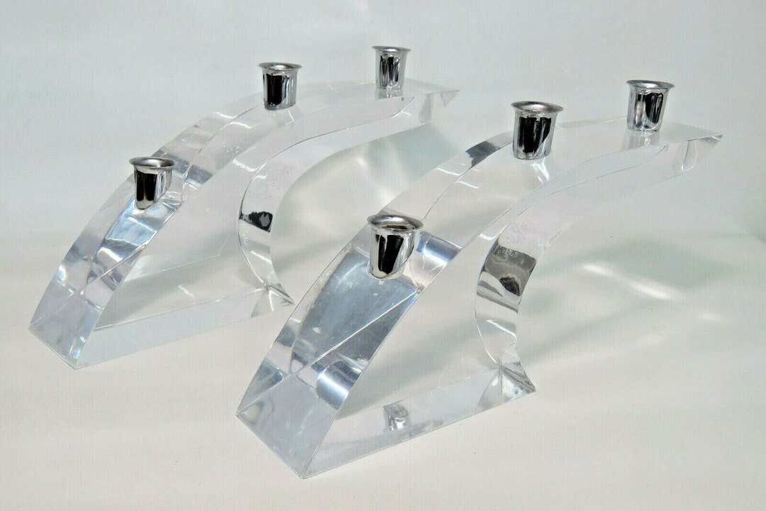 Lucite and Chrome Pair of Sculptural Arched Chunky Candlesticks 899B - Etsy