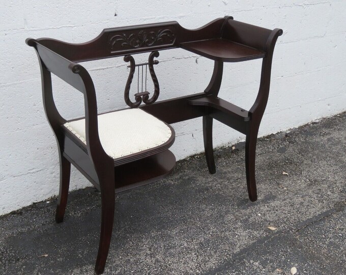1940s Carved Harp Shape Mahogany Wood Telephone Table 4996 SHIPPING NOT ...