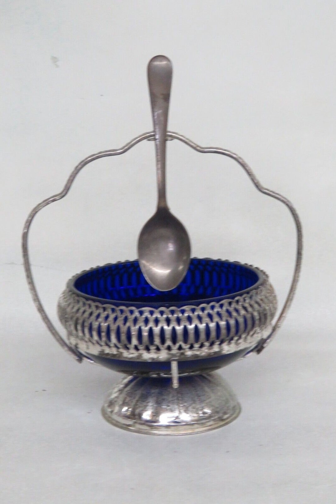 Mayell and Co Queen Anne Silver Plated Blue Jam Sugar Bowl Dish and ...