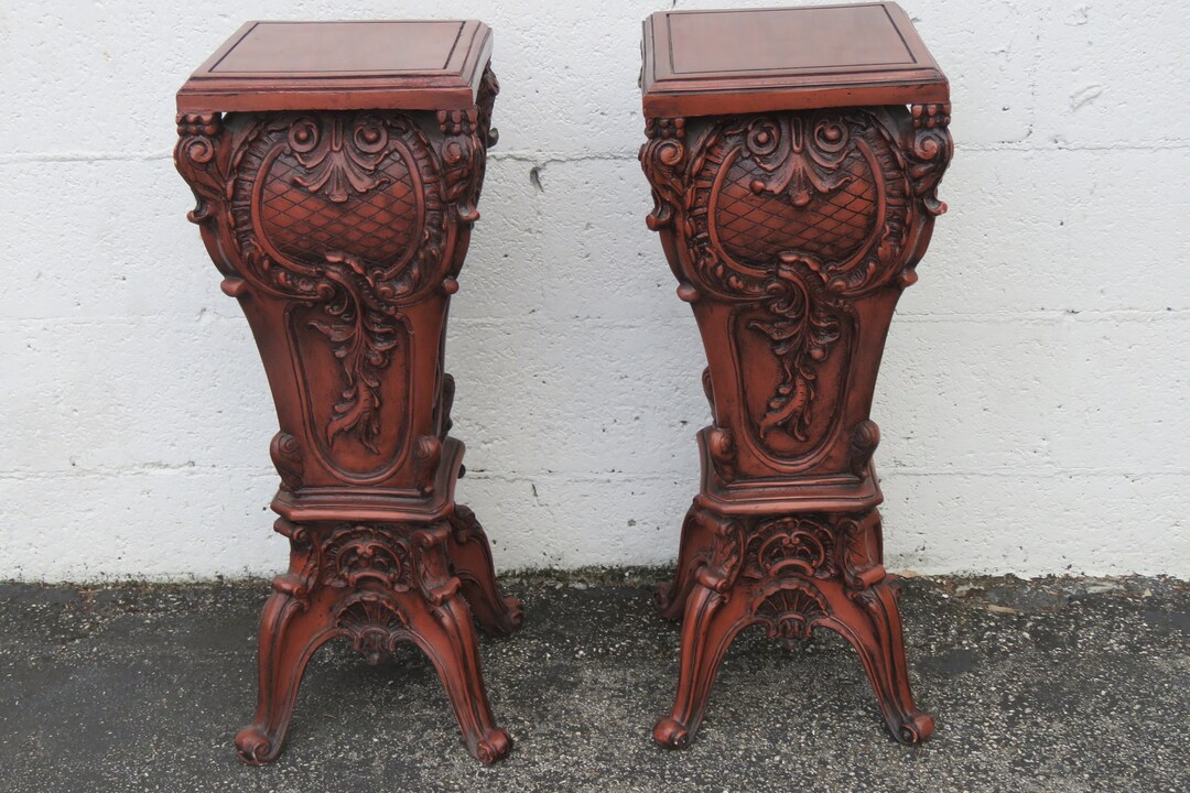 French Rococo Style Heavy Carved Painted Flower Plant Statue Table a ...