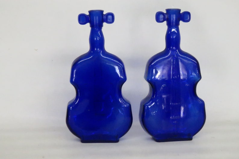 Violin Shape Bottles Decanters Vases Vintage Cobalt Blue Glass - Etsy