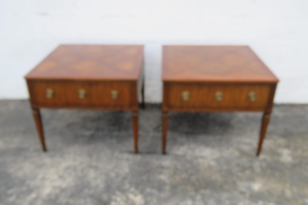 Kittinger Parquet Top Mid Century Modern Side End Bedside Tables a Pair ...